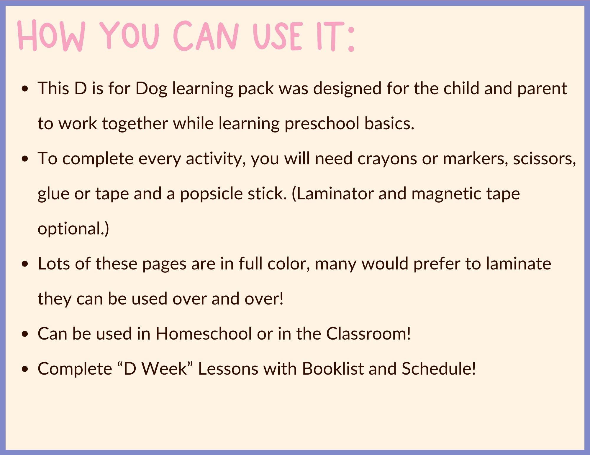 Dog Theme Preschool Activity Bundle: Letter D Learning Pack (PDF ...