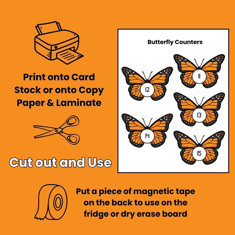 Butterfly Number Counters 1-30 Preschool Kindergarten Math Manipulative ...