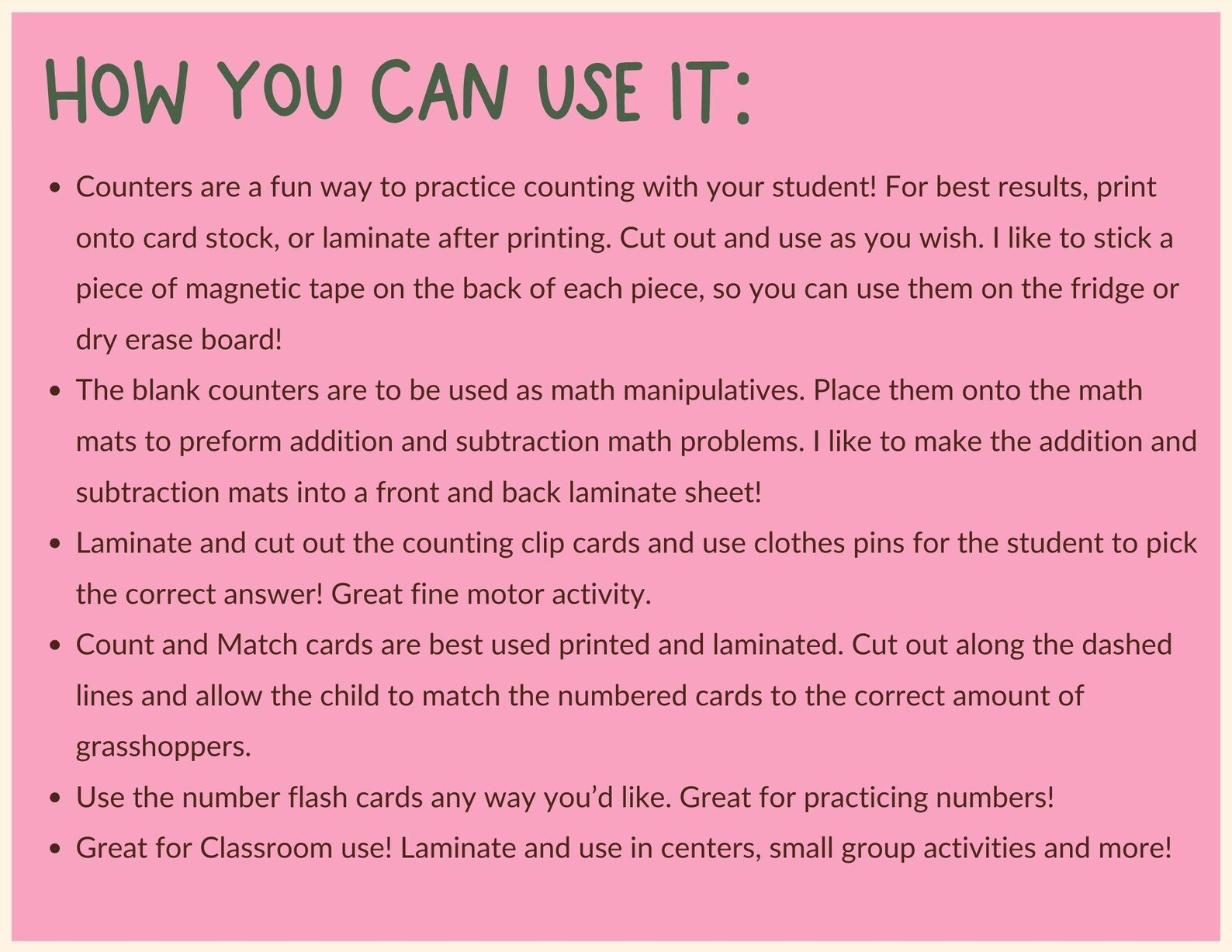Grasshopper Math Activity Bundle: Preschool Counting Games (PDF ...