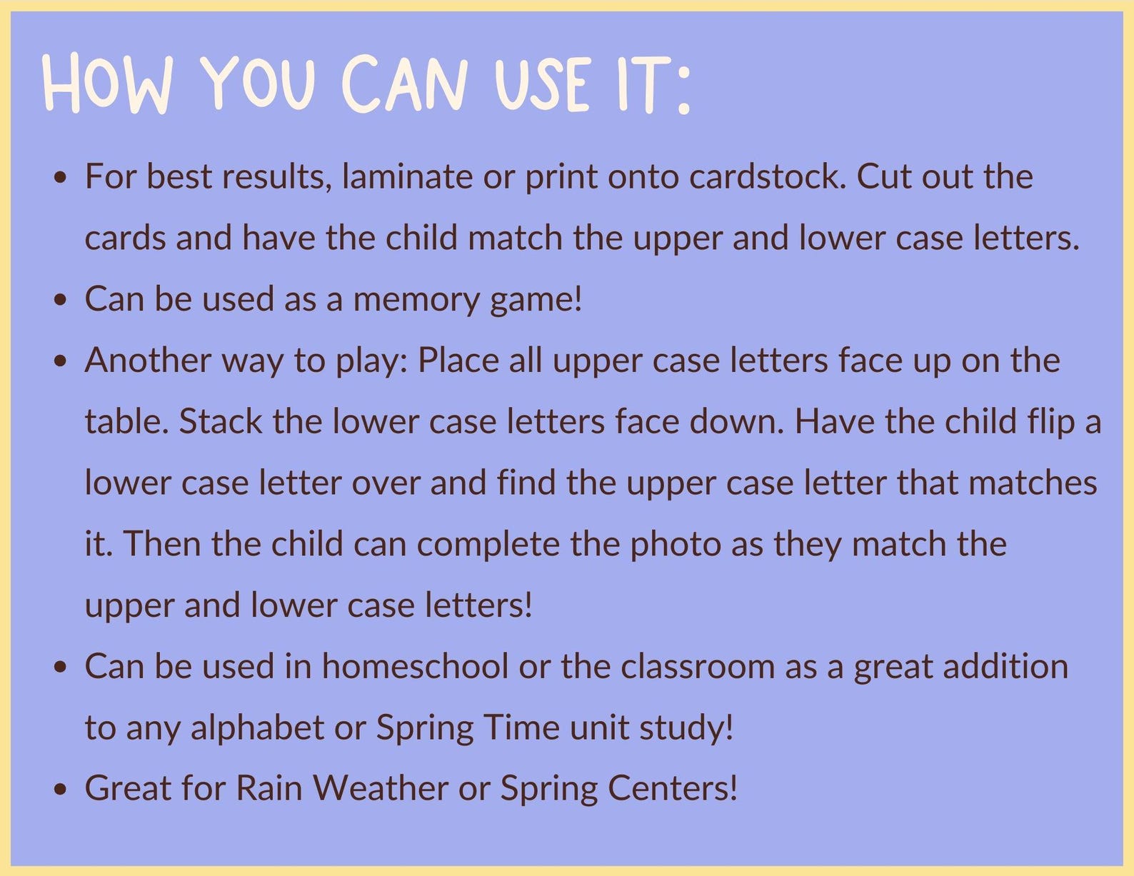 Rain Boot Alphabet Match Game: Spring Preschool Activity (digital ...