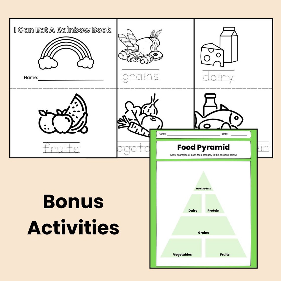 Printable Kids Food Chart Check List Children's Nutrition Tracker Daily ...