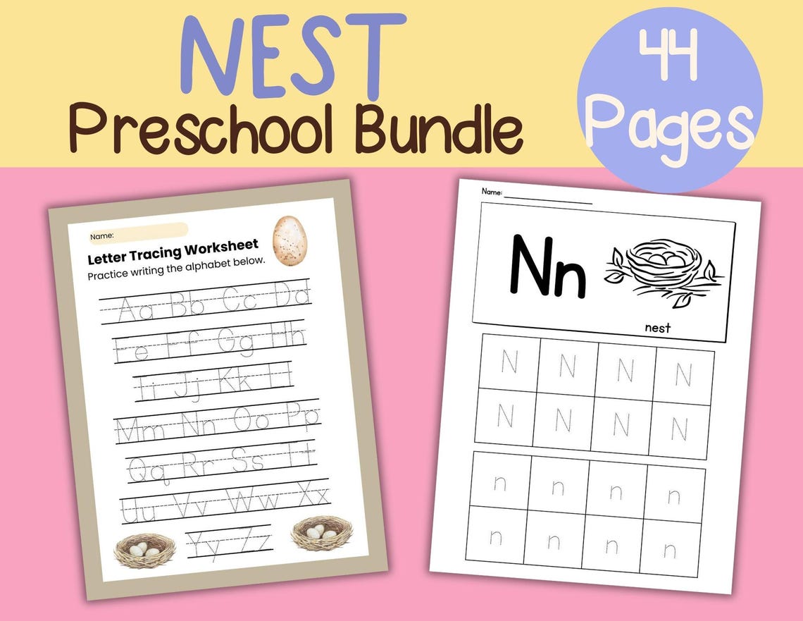 Nest Activity Sheet Bundle: Preschool Homeschool Curriculum (printable ...