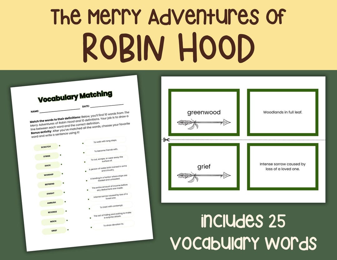 Robin Hood Vocabulary Worksheets: Flash Cards, Word Search (PDF ...