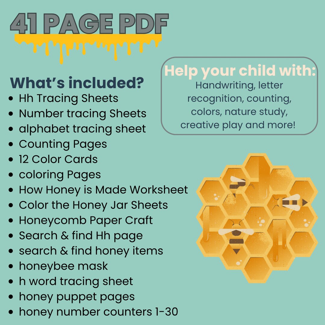 Honey Preschool Activity Sheets Workbook Kindergarten H is for Honey ...
