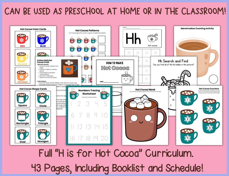 Hot Cocoa Preschool Activity Pack: Letter H Week Lesson Plan (43 Page ...