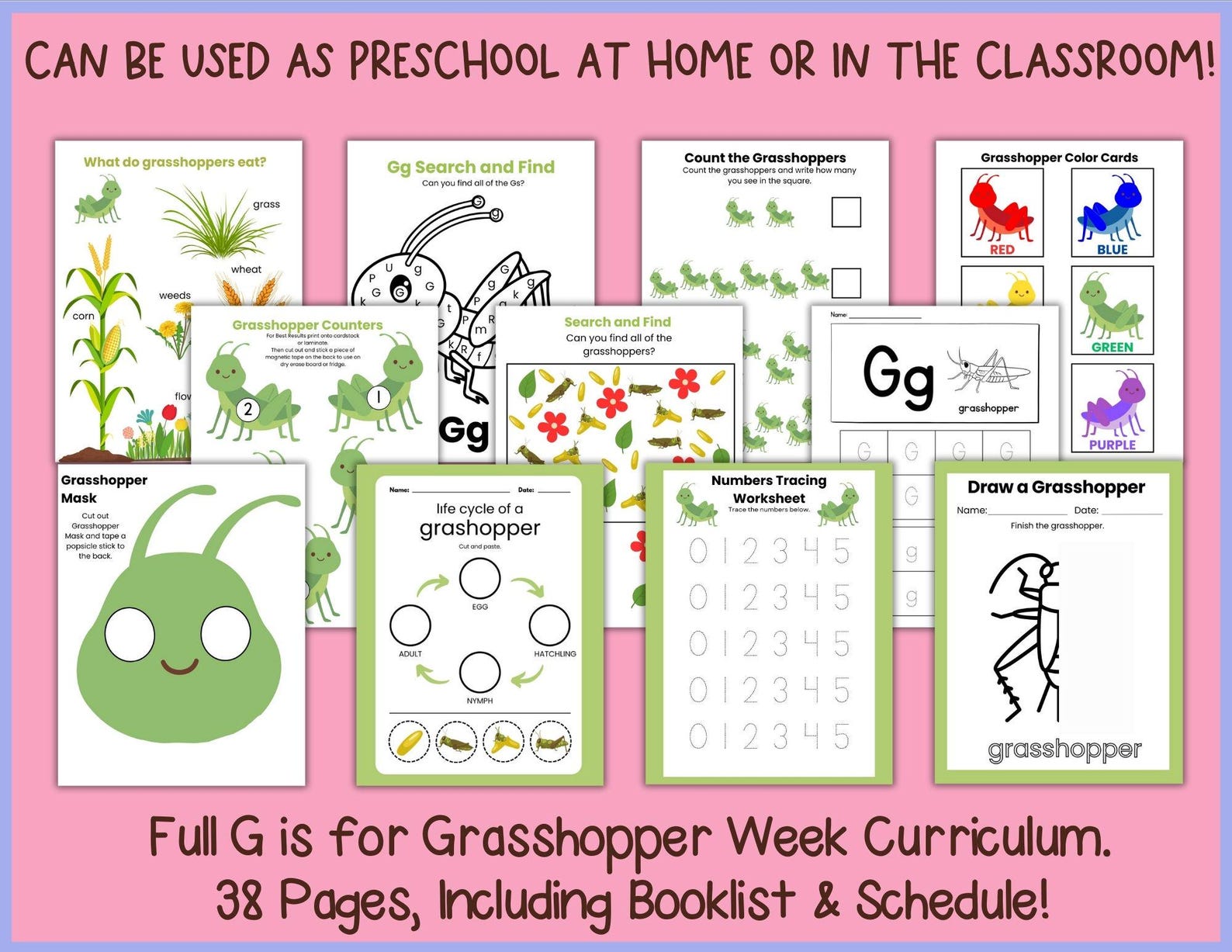 Preschool Activity Sheets G is for Grasshopper Pre K Learning Bundle ...