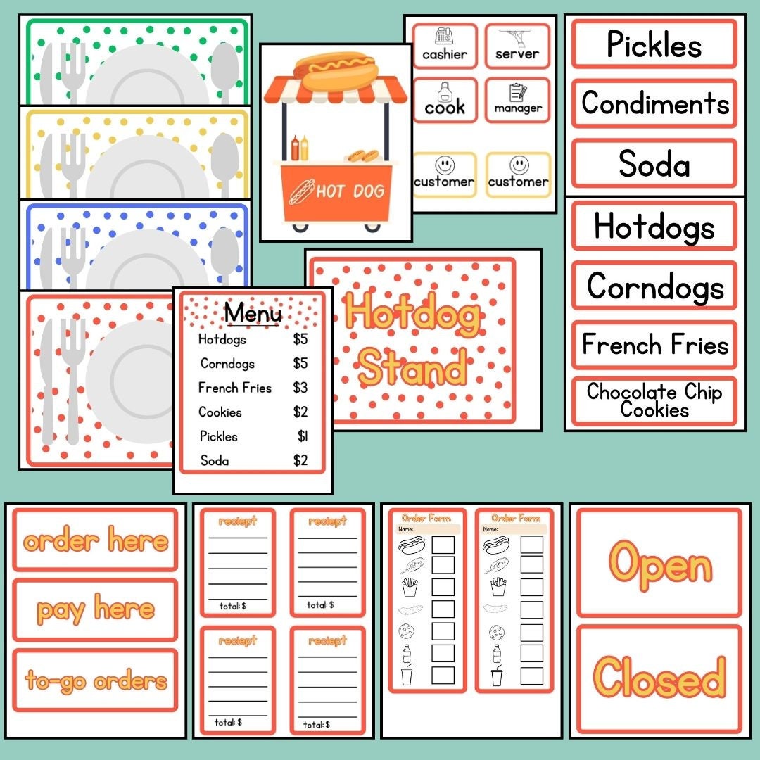 Hotdog Stand Dramatic Play Pretend Hot Dog Shop Printables Play Money ...
