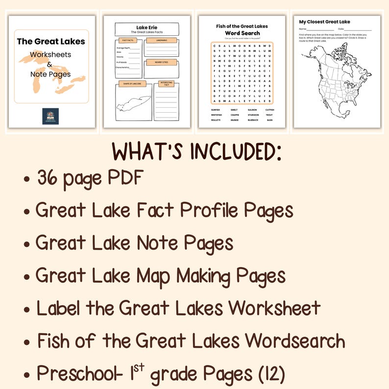 Great Lakes Worksheets and Note Pages North American Great Lakes ...