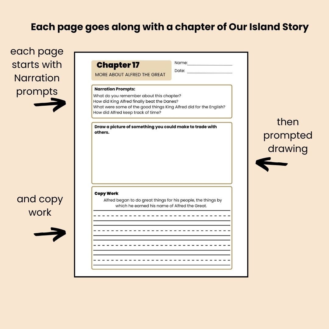 Our Island Story Worksheets Charlotte Mason Year 1 Chapters 1-21 Copy ...