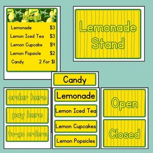 Lemonade Stand Dramatic Play Printable Pack Lemon Theme Shop Pretend ...