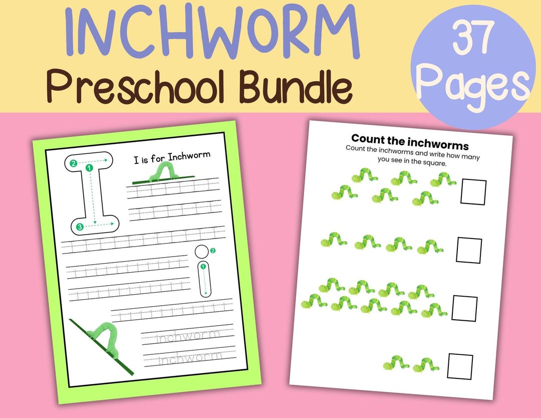Inchworm Preschool Activity Bundle: Learning Pack, Tracing Sheets ...