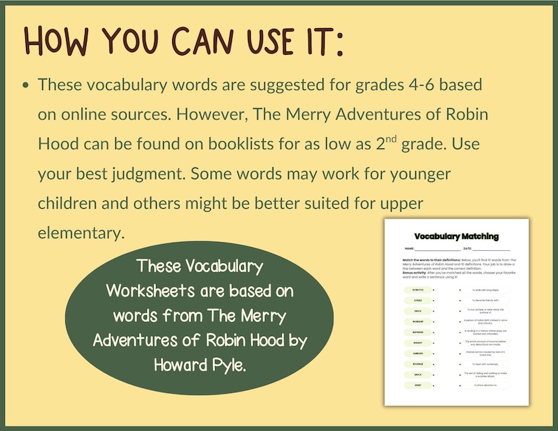 Robin Hood Vocabulary Worksheets: Flash Cards, Word Search (PDF ...