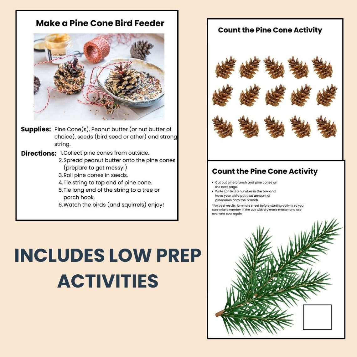 Pine Tree Preschool Activity Sheet Bundle P is for Pine Alphabet Number ...