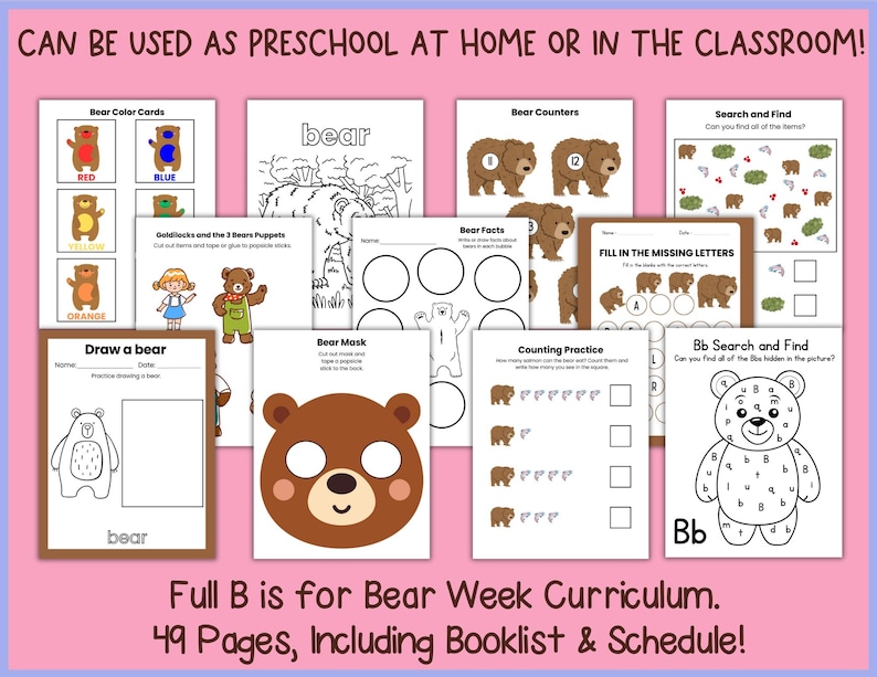 Bear Theme Preschool Activity Pack: Letter B Week Curriculum PDF ...