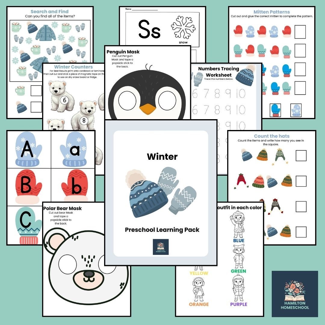 Winter Preschool Activity Sheets Winter Bundle Kindergarten Worksheets ...
