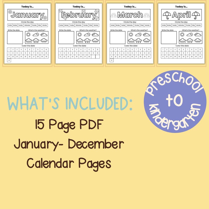 Kindergarten Daily Calendar Worksheet: Preschool Learning, Homeschool ...