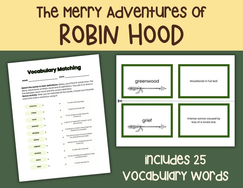 Robin Hood Vocabulary & Coloring Pages Bundle (PDF) - Etsy