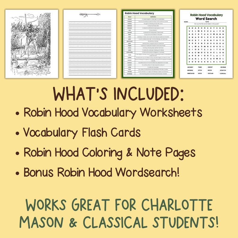 Robin Hood Vocabulary & Coloring Pages Bundle (PDF) - Etsy