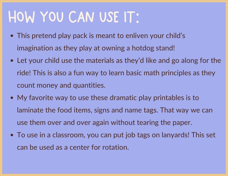 Hotdog Stand Pretend Play Printable Set - Etsy