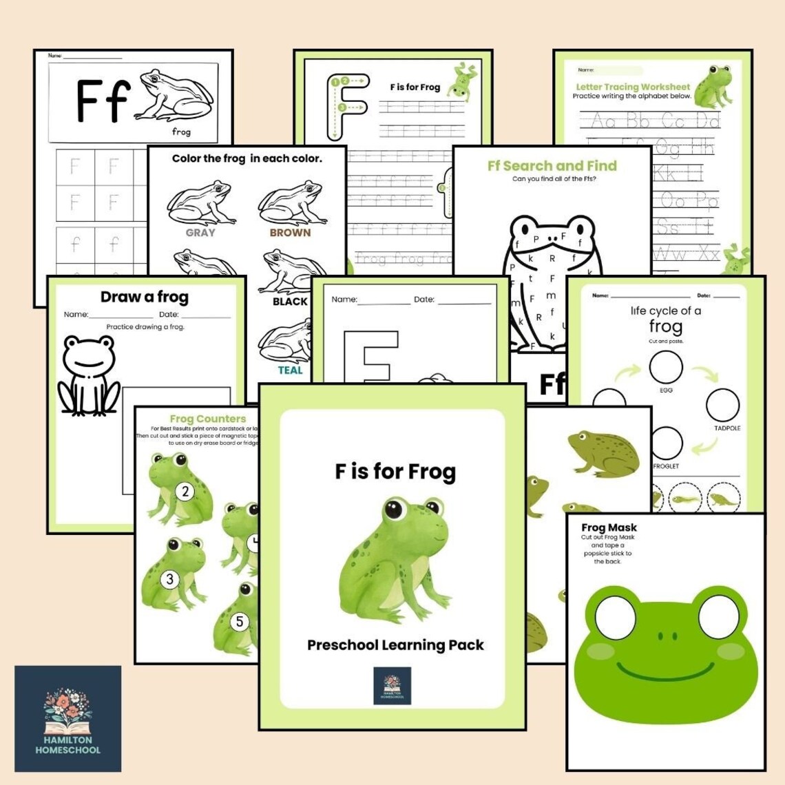 Frog Preschool Activity Sheets Frog Theme F is for Frog Activities ...