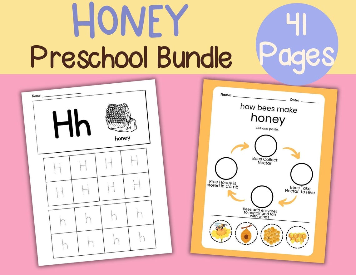 Honey Preschool Activity Bundle: Letter Tracing, Counting, Crafts (PDF ...