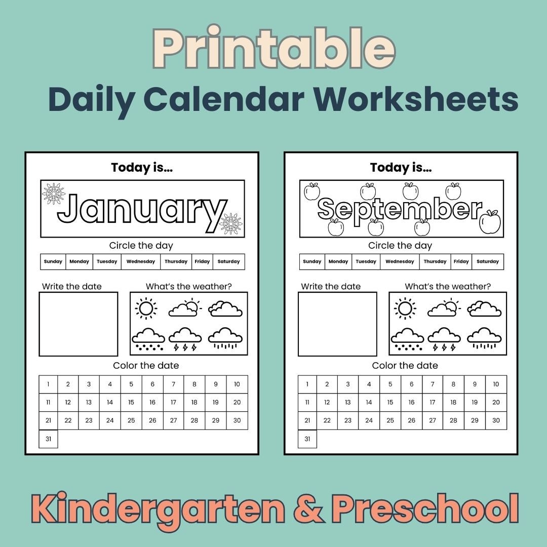 Printable Kindergarten Daily Calendar Worksheets 12 Page Preschool ...