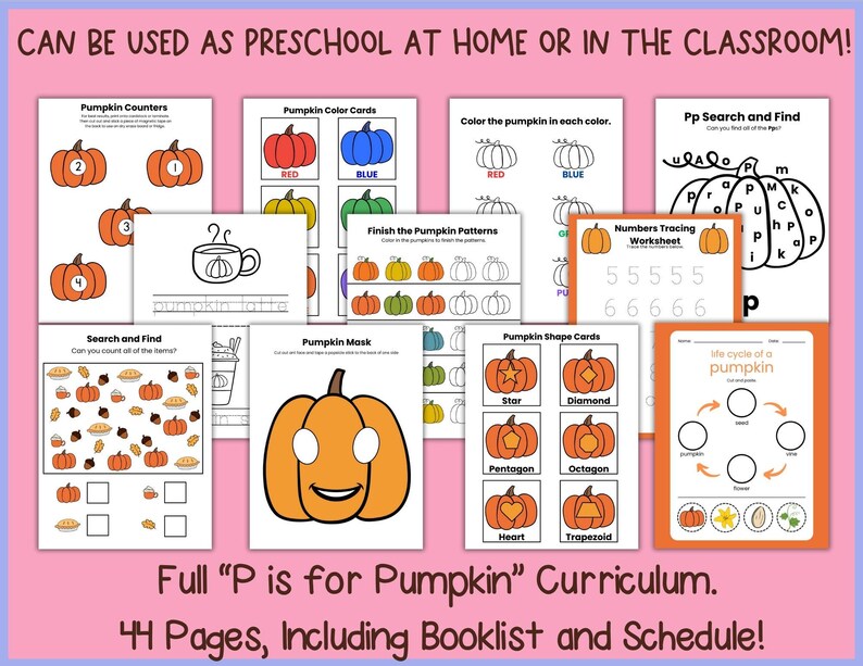 Pumpkin Preschool Activity Pack: Letter P, Life Cycle (42 Page PDF) - Etsy