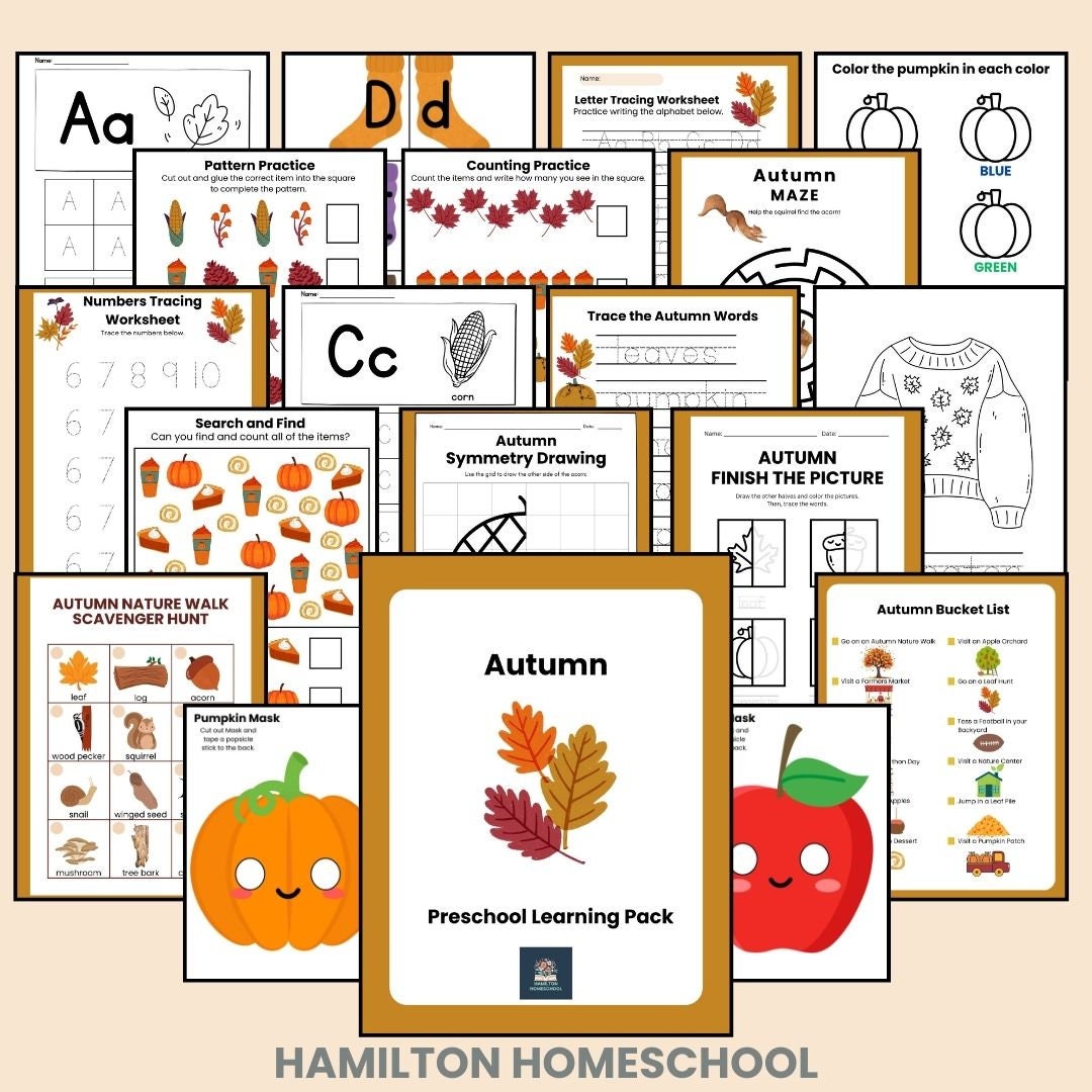 Autumn Preschool Activity Sheets Bundle Fall Time Worksheets Pre-k ...