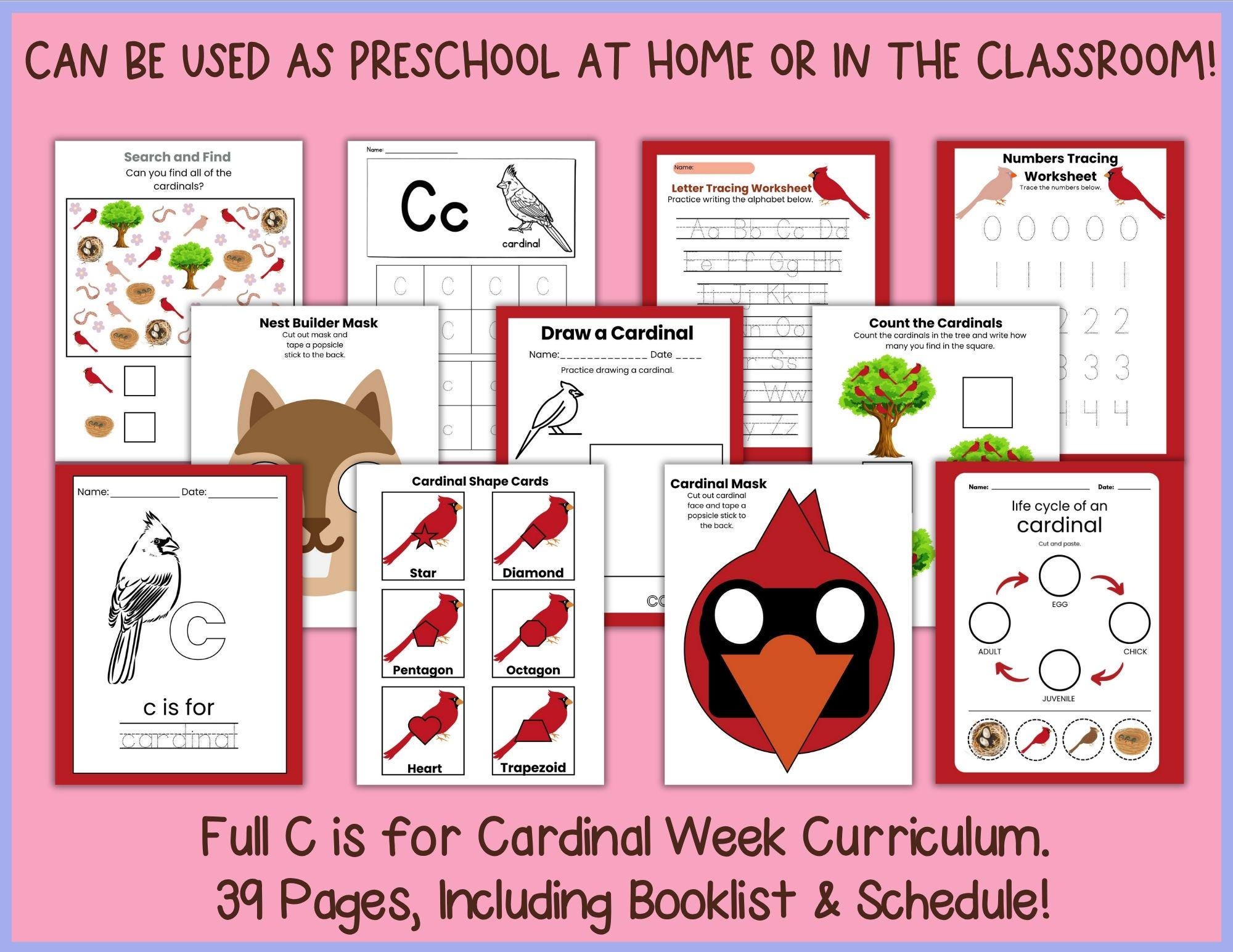 Cardinal Preschool Learning Pack: Abcs, Counting, Life Cycle (PDF ...