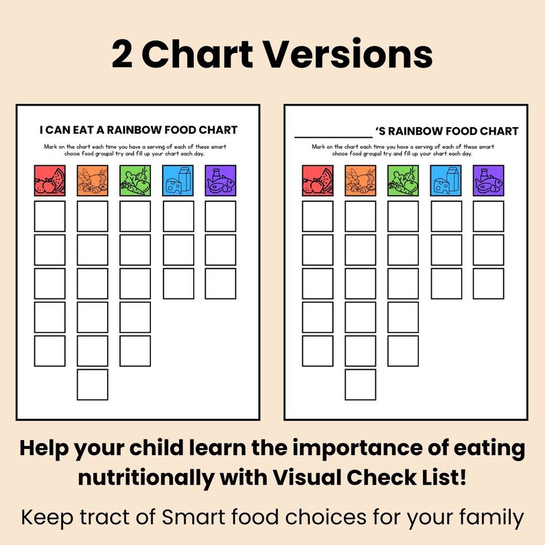 Printable Kids Food Chart Check List Children's Nutrition Tracker Daily ...
