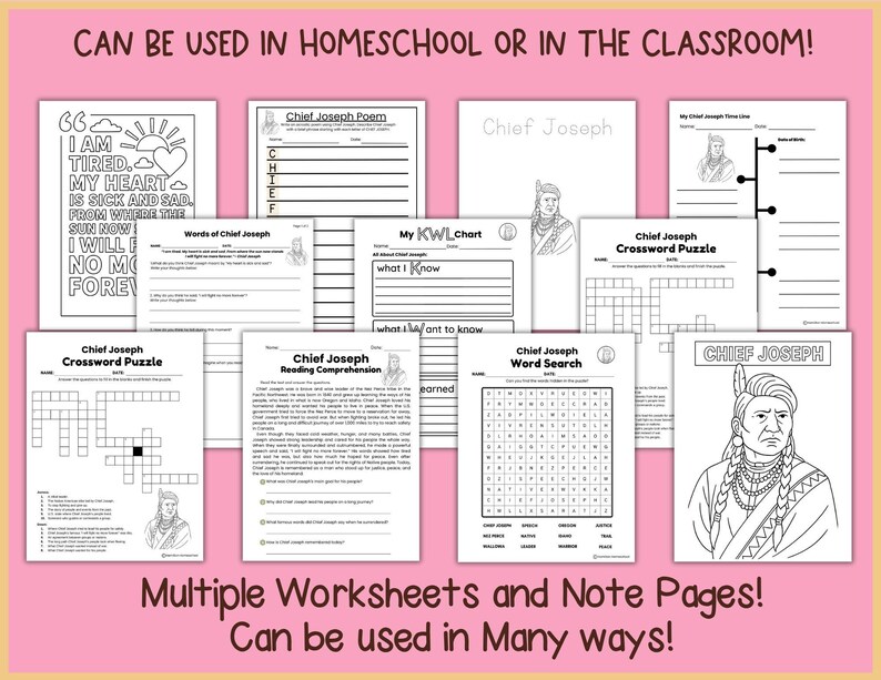 Chief Joseph Worksheets and Note Pages Native American Homeschool ...