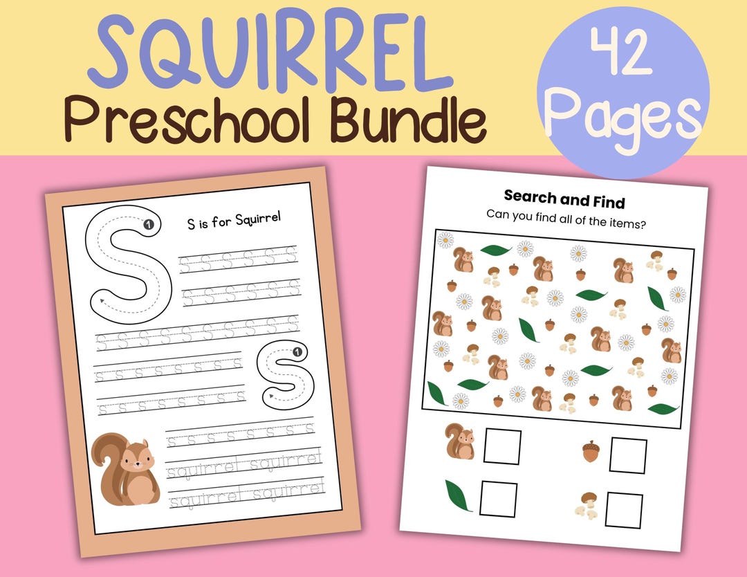 Squirrel Preschool Activity Bundle: S Week Curriculum, Tracing Sheets ...