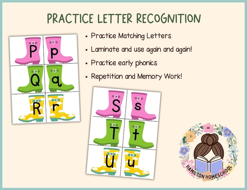 Rain Boot Alphabet Match Game: Spring Preschool Activity (digital ...
