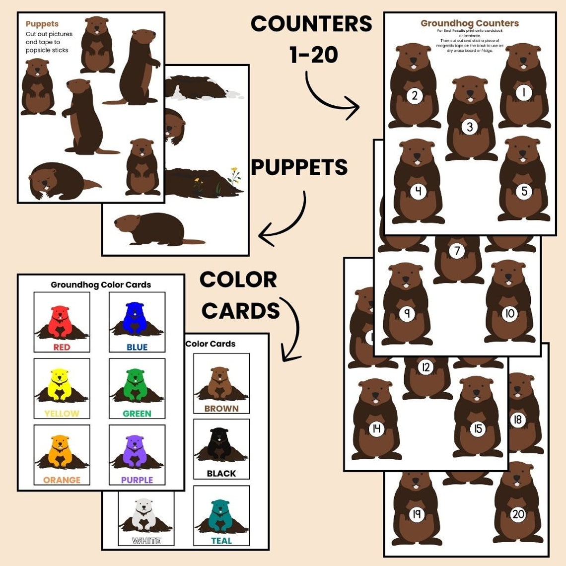 Groundhog Preschool Activity Bundle Worksheets Kindergarten Workbook ...