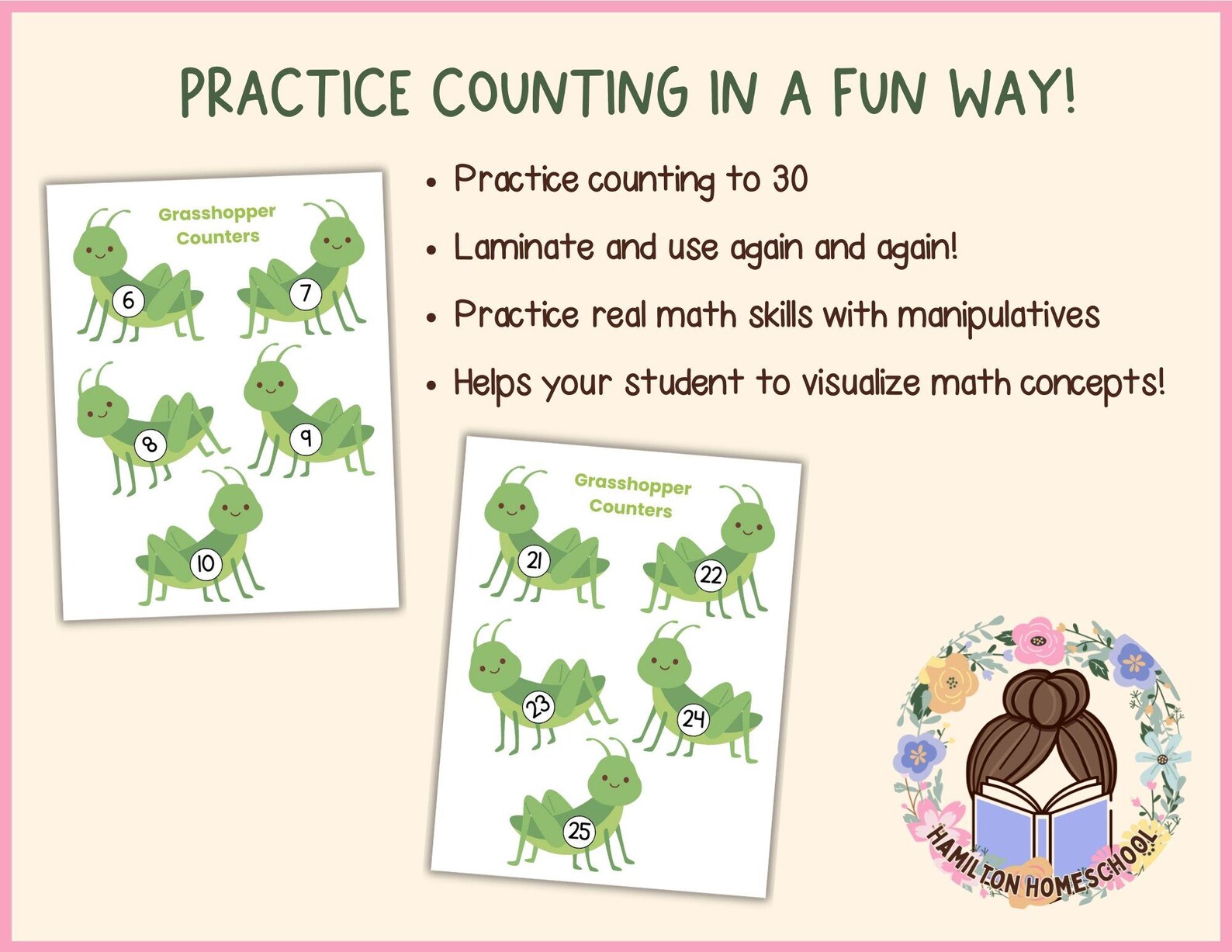 Grasshopper Math Activity Bundle: Preschool Counting Games (PDF ...