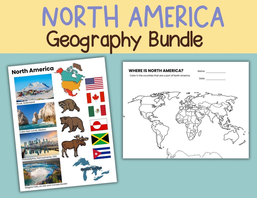 North America Geography Unit Study: Worksheets, Visual Aids (39 Page ...