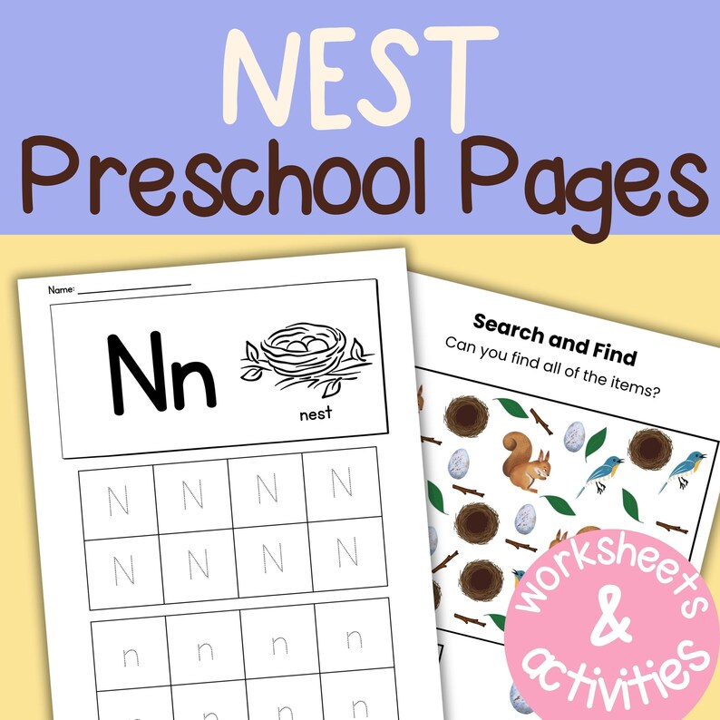 Nest Activity Sheet Bundle: Preschool Homeschool Curriculum (printable ...