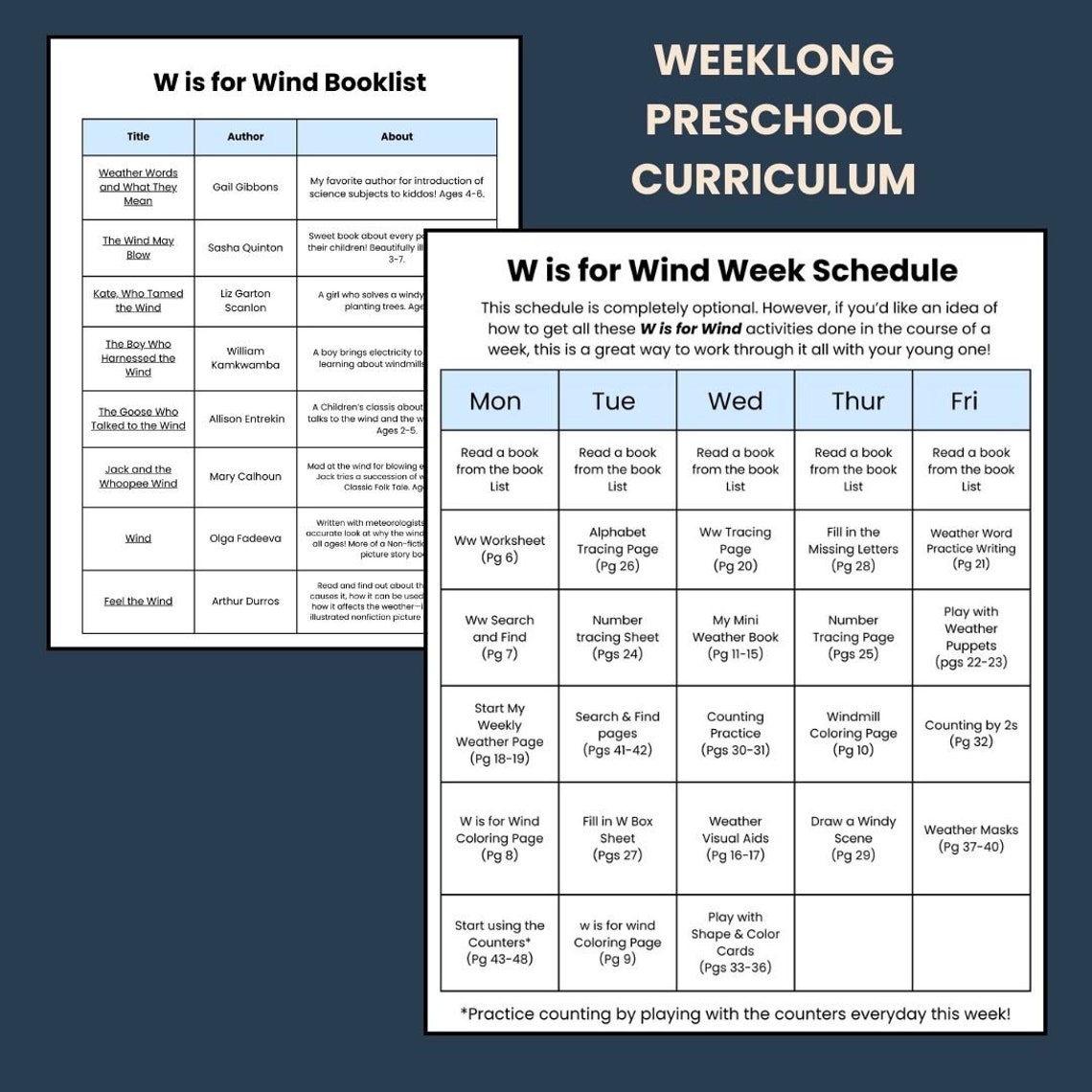 Weather Preschool Activity Sheets Bundle W is for Wind Letter W Week ...