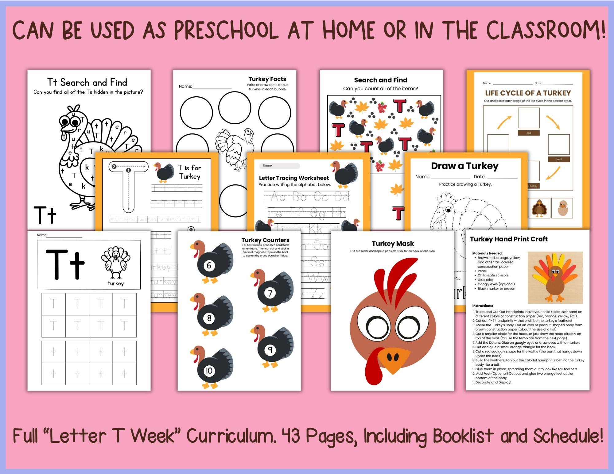 Turkey Preschool Worksheets and Activities T Week Lesson Plan - Etsy