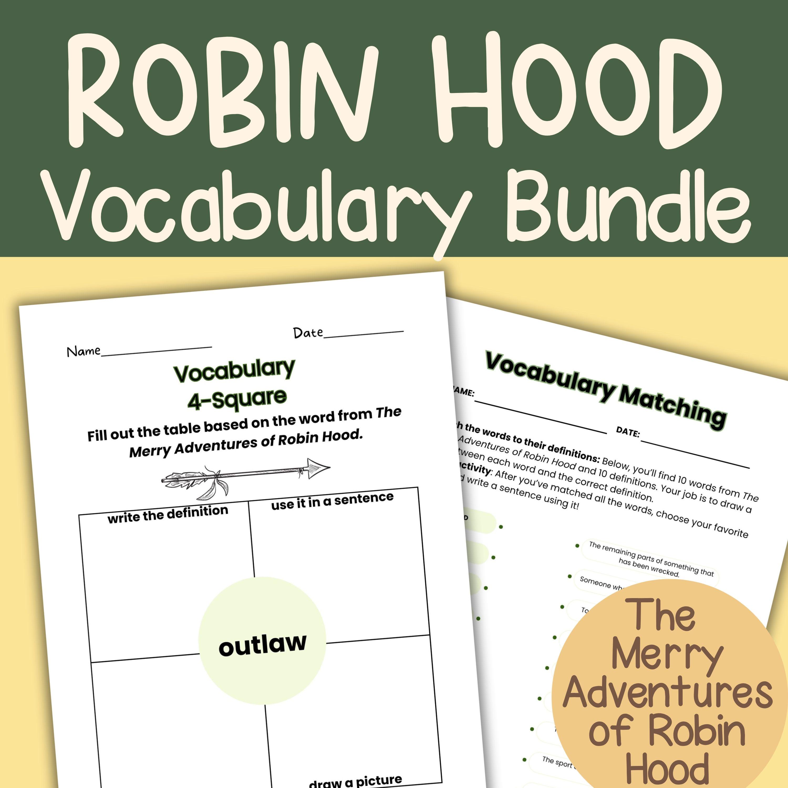 Robin Hood Vocabulary Worksheets: Flash Cards, Word Search (PDF ...