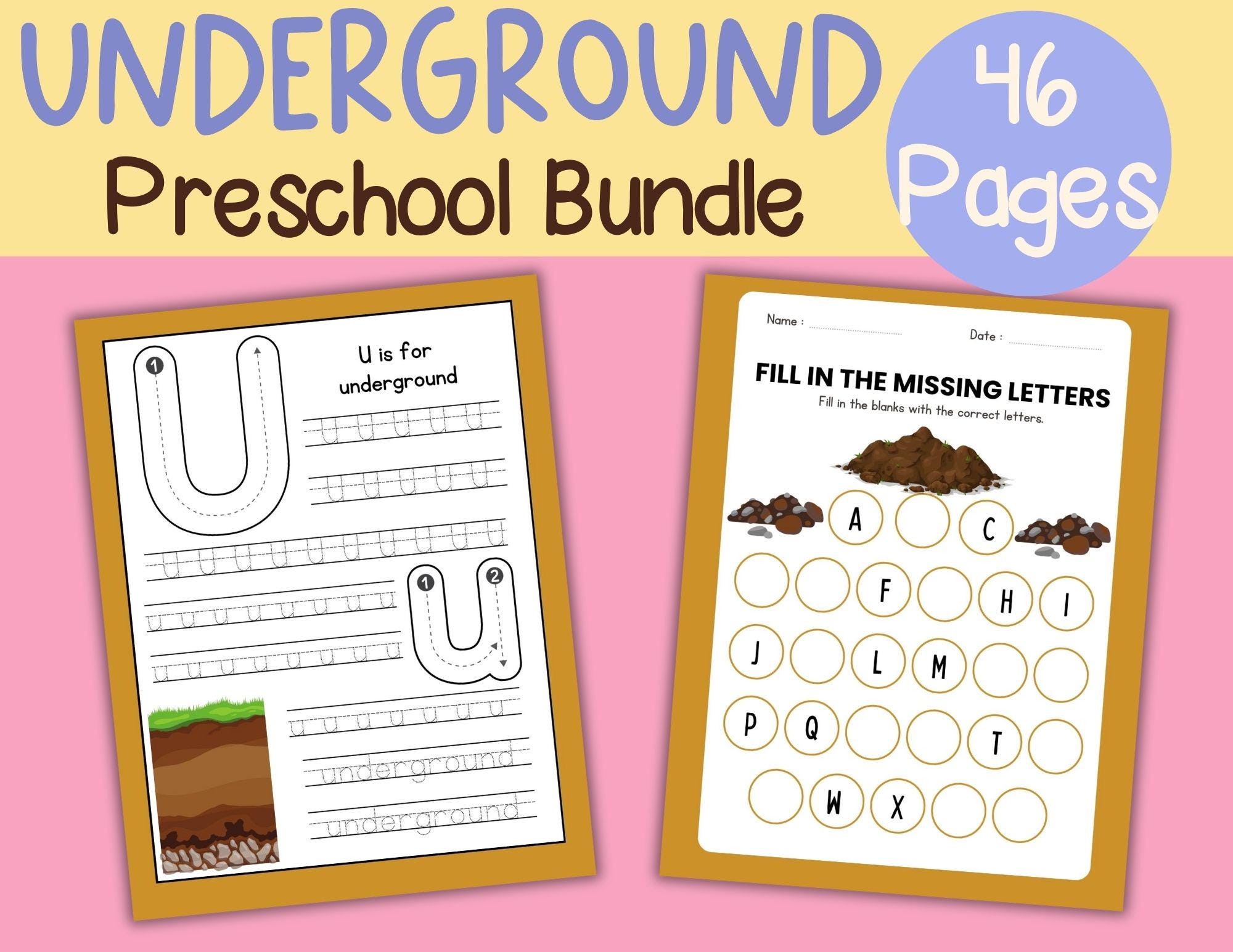 Underground Preschool Activity Sheets Letter U Week Kindergarten Pre-k ...