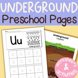 Underground Preschool Activity Sheets Letter U Week Kindergarten Pre-k ...