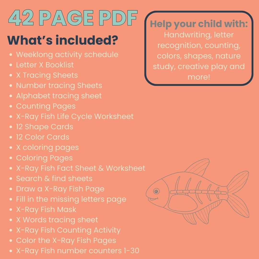 X-ray Fish Preschool Kindergarten Activity Sheets Bundle X is for X-ray ...