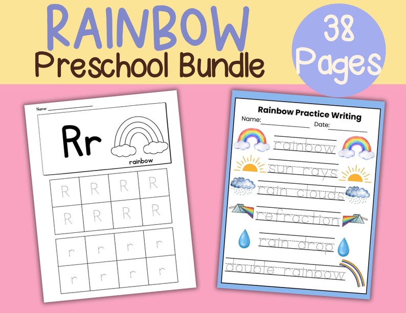 Rainbow Preschool Activity Sheet Bundle Kindergarten Pre K Week Long ...