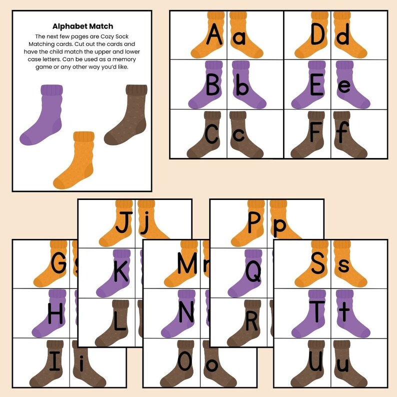 Sock Alphabet Match Activity Cozy Autumn Socks ABC Matching Game ...
