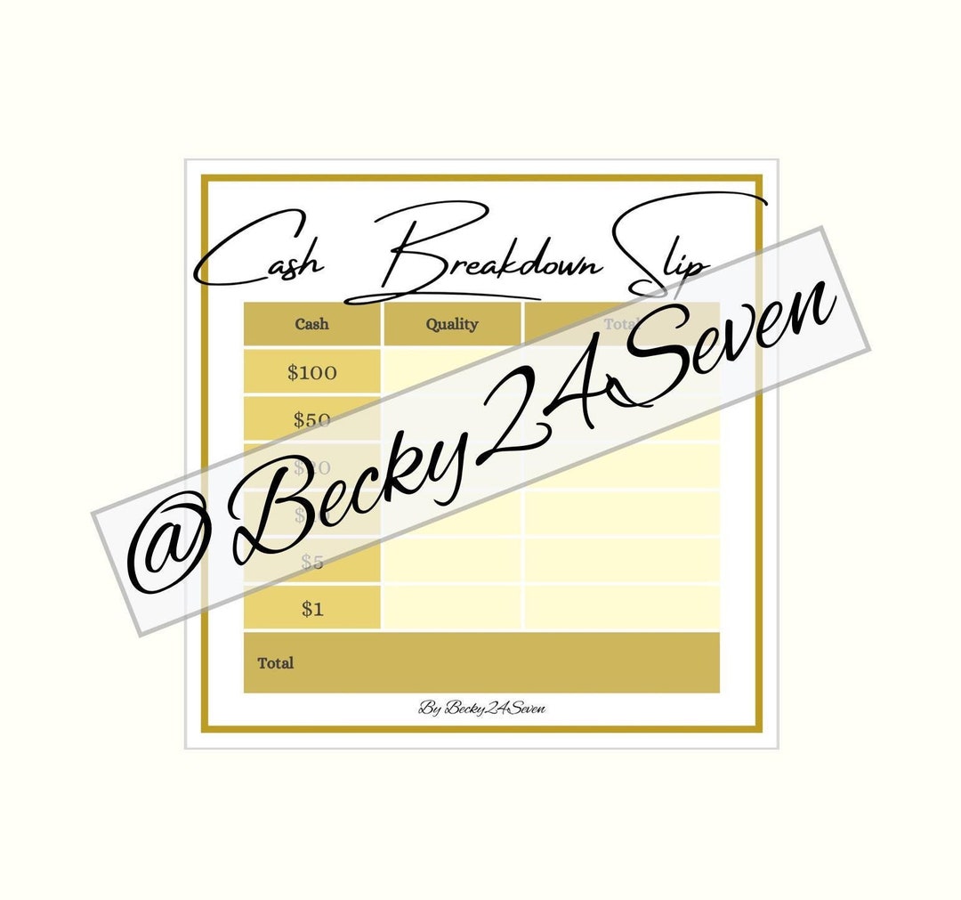 Large Cash Breakdown Slips Gold teller Sheets Cash Withdrawal Cash ...