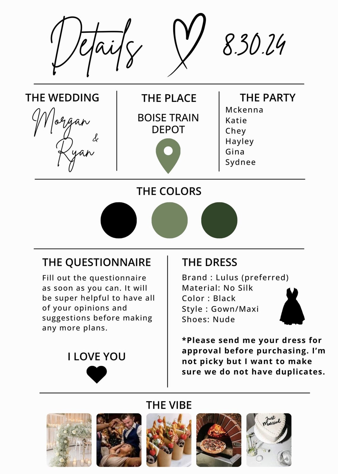 Bridal Party Details Sheet - Etsy