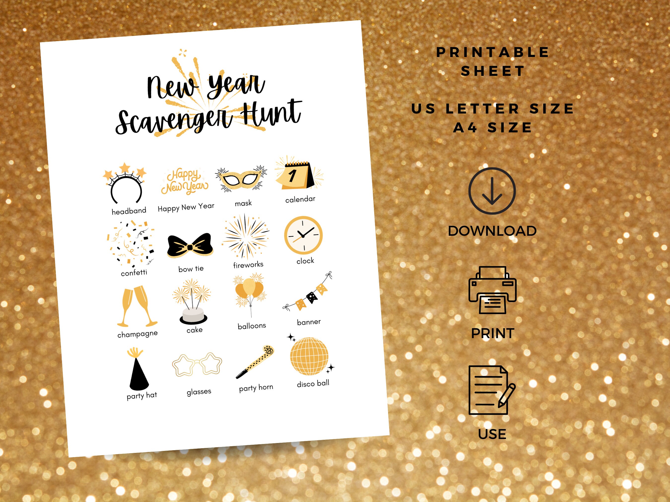 New Year’s Eve Scavenger Hunt, New Year’s Eve Party Game, New Year’s ...