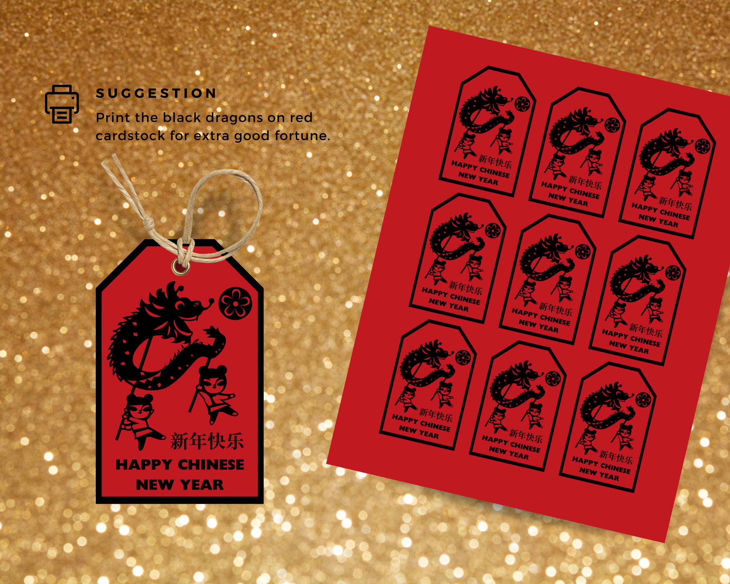 Chinese New Year Gift Tag, Lunar New Year Gift Tag, Year of the Dragon ...