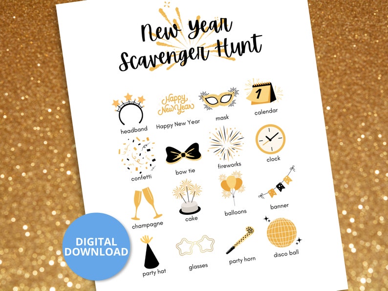 New Year’s Eve Scavenger Hunt, New Year’s Eve Party Game, New Year’s ...